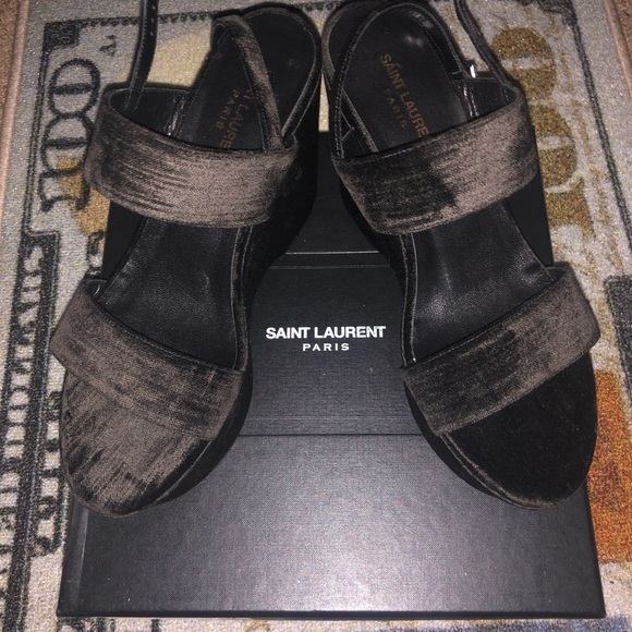 Yves Saint Laurent | Shoes | Ysl Saint Laurent Double Band Wedge Sz 4 ...
